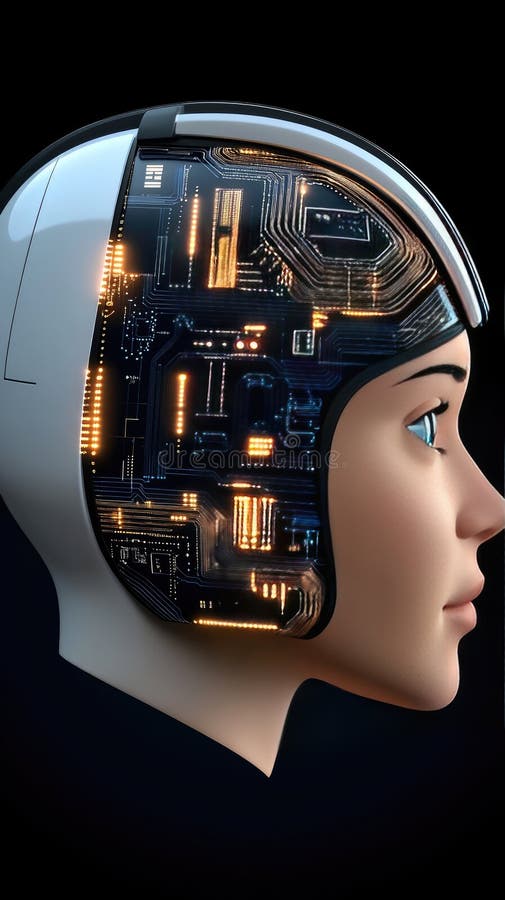 This Artwork Features a 3D of a Futuristic AI Robot Head in Profile View Stock Illustration ...
