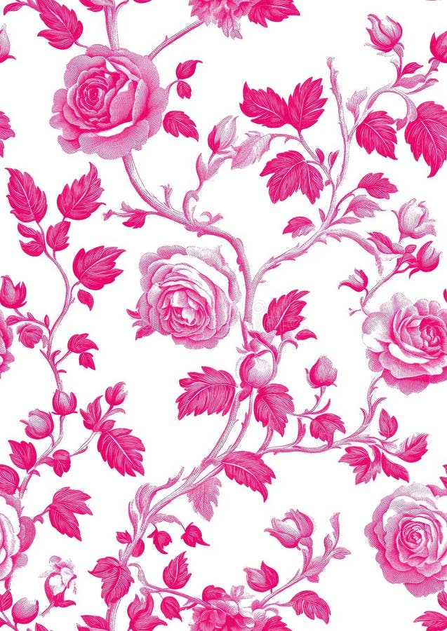 Pink on White Toile Floral Pattern Tiny Scale Stock Illustration ...