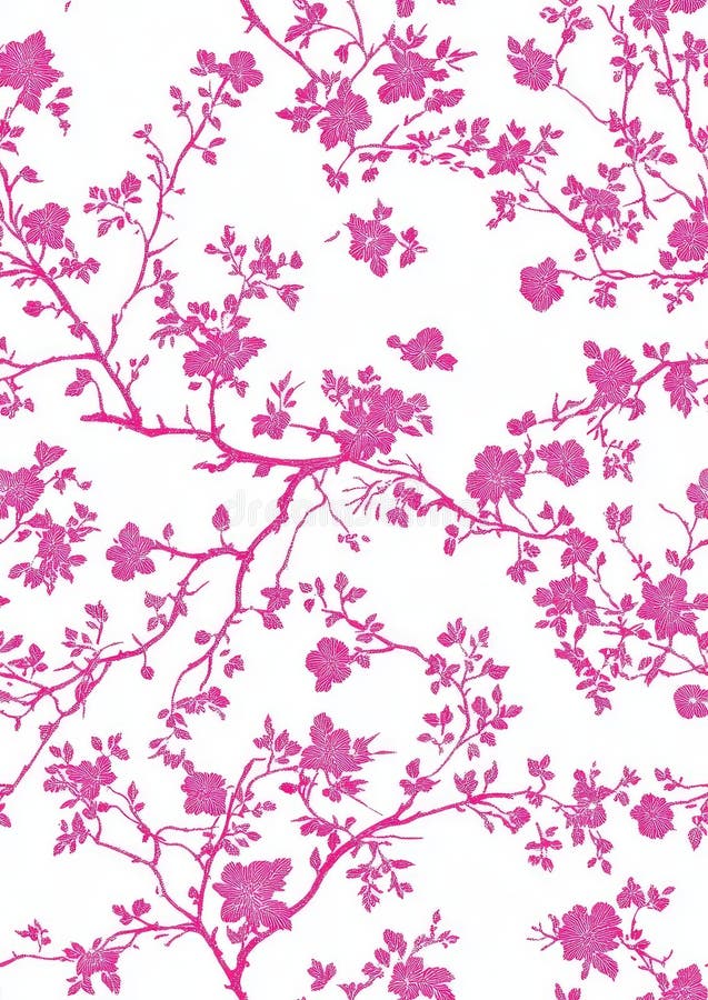Pink on White Toile Floral Pattern Tiny Scale Stock Illustration ...