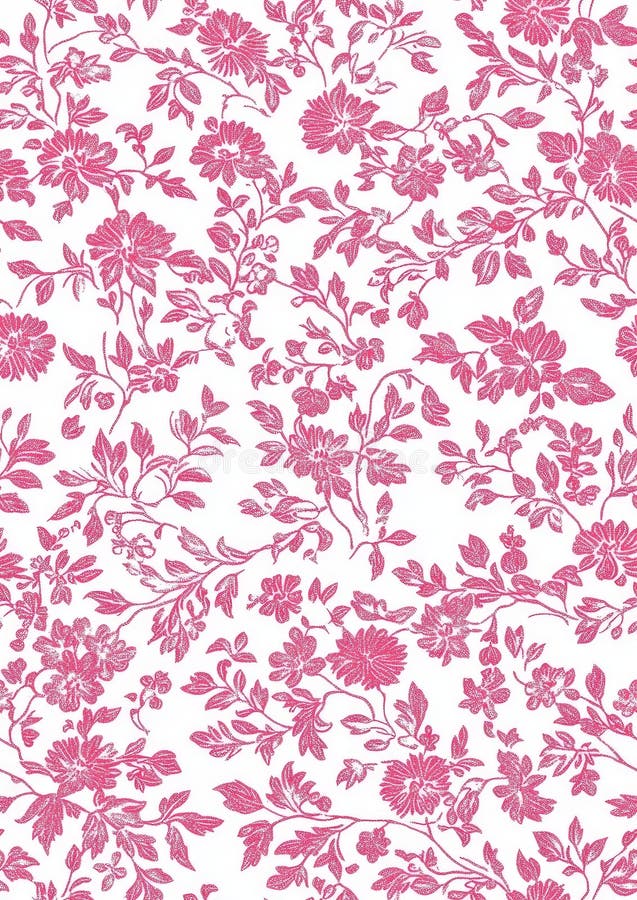 Pink on White Toile Floral Pattern Tiny Scale Stock Illustration ...