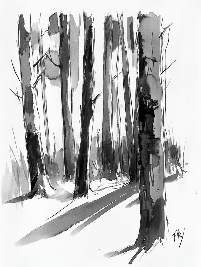 The Artwork Features a Detailed Ink Sketch of a Dense Forest ...