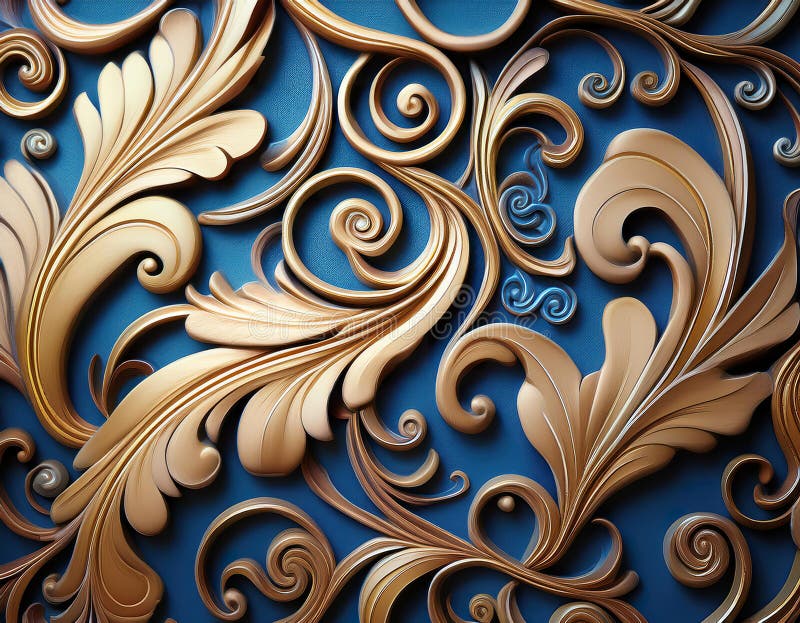 Intricate Ornate Scroll Design with Swirling Patterns in Deep Blue and ...