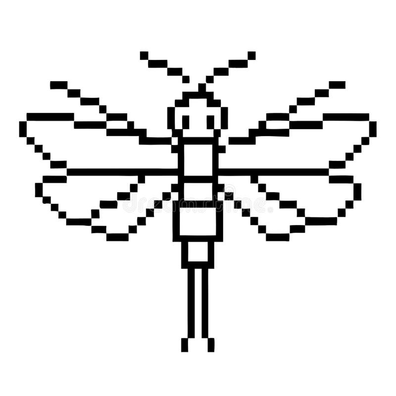 Pixel Art Depiction of Dragonfly with Intricate Wing Details and Simple ...