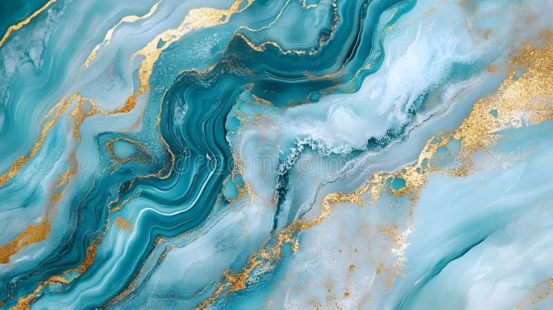 A Vibrant Design with Rich Turquoise and Gold Swirls. Abstract Fluid ...