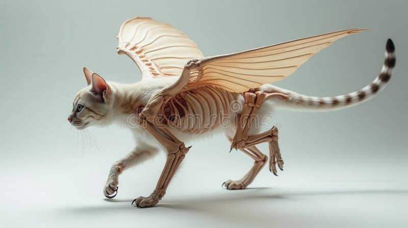 This Artwork Features a Fantastical Cat with Large Wings and an Exposed ...