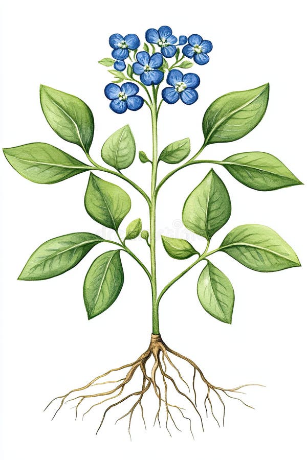 Highly Detailed Botanical Illustration of a Flowering Plant Showcasing ...