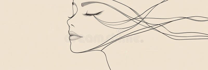 The Artwork Features Flowing, Abstract Lines that Outline a Calm Female ...