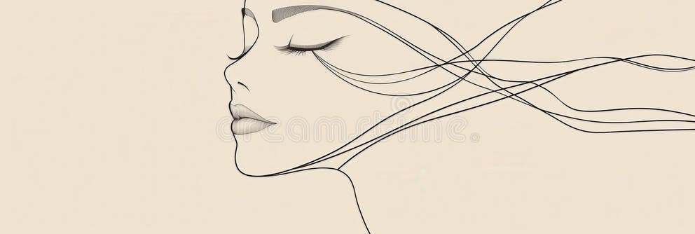 The Artwork Features Flowing, Abstract Lines that Outline a Calm Female ...