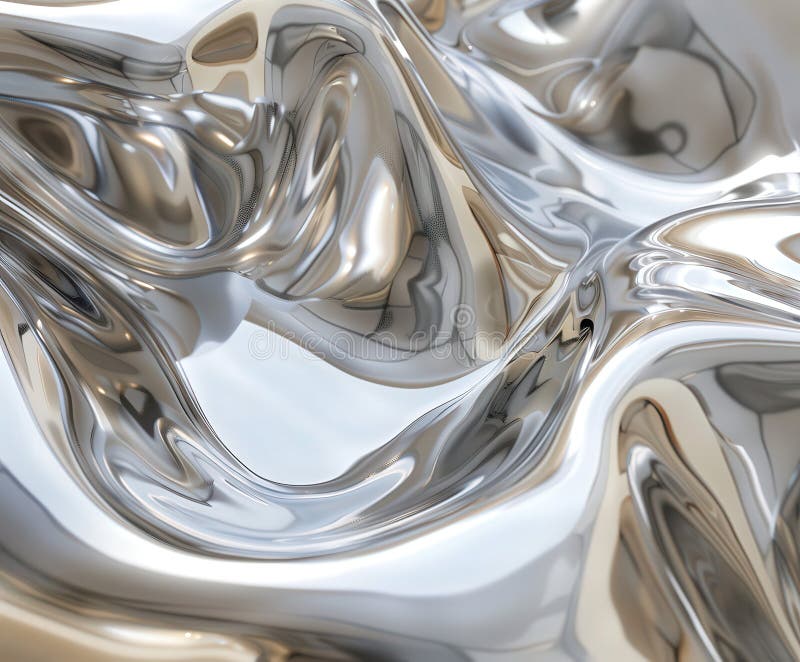 Shiny Chrome Abstract Fluid Metal Waves Reflecting Natural Light Stock ...