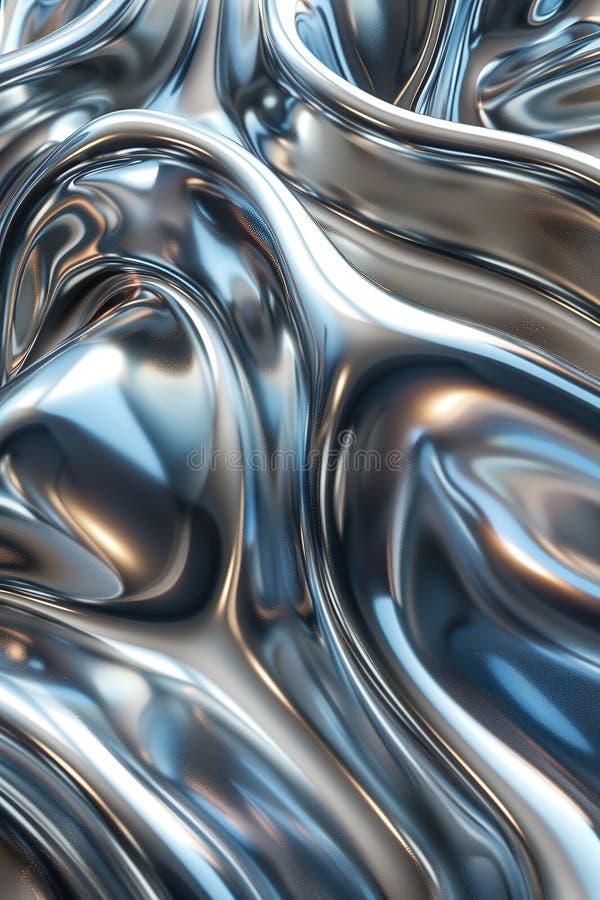 Abstract Shiny Chrome Texture with Flowing Fluid Metal Design Stock ...