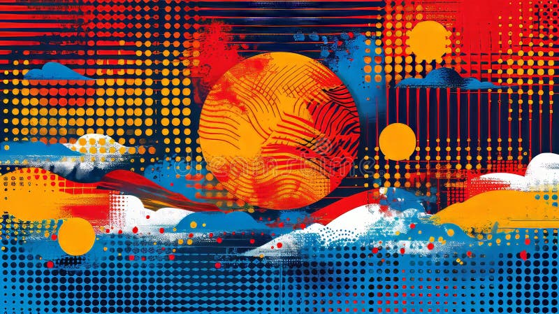 Colorful Abstract Sunset with Shapes Against a Stylized Backdrop Stock ...