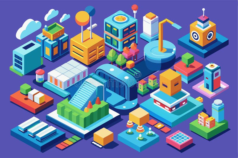 This Artwork Features a Lively City Layout with Diverse Buildings ...