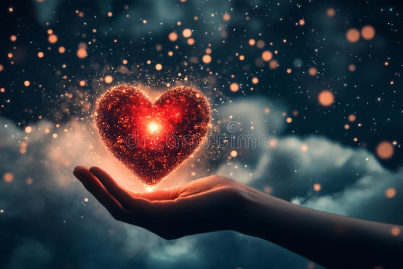A Glowing Heart Held in a Hand Radiates Love and Warmth. this Digital ...