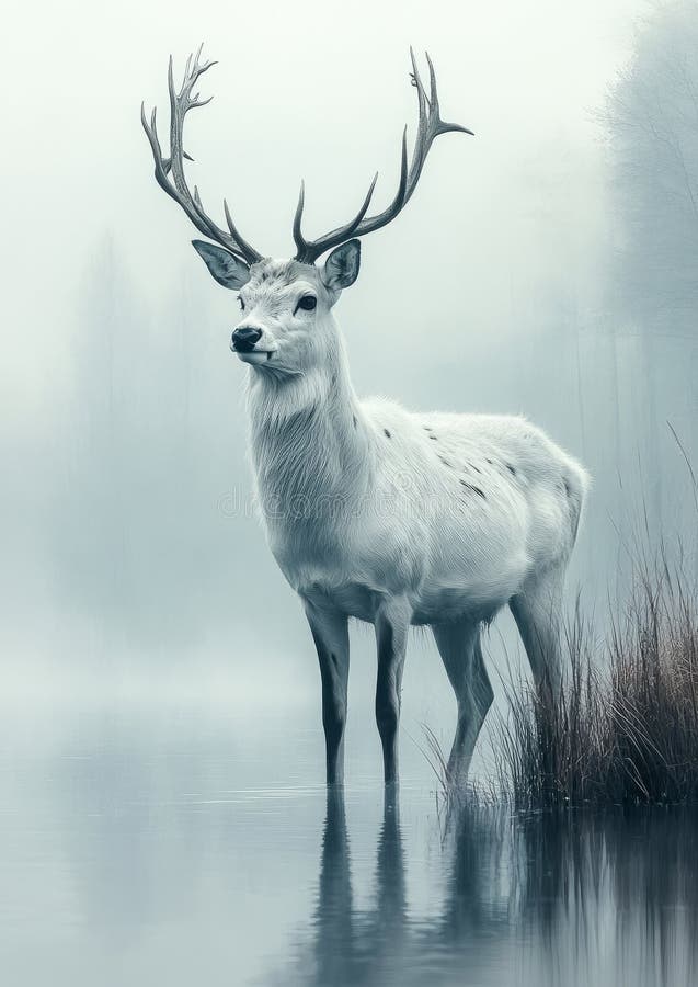 Stag in the Mist stock illustration. Illustration of mist - 365845253