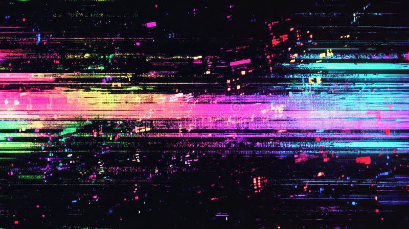 Futuristic Glitch Pattern with Vibrant Neon Colors on a Dark Digital ...