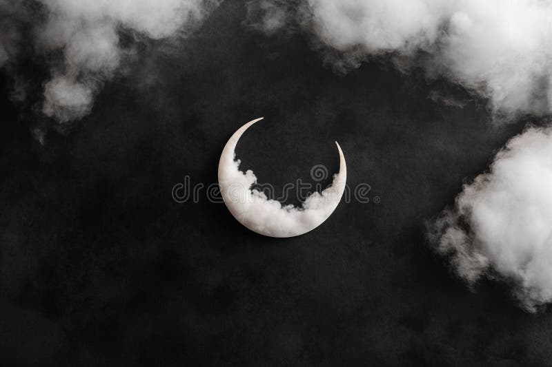 This Artwork Features a Minimalist Crescent Moon Adorned with Soft ...