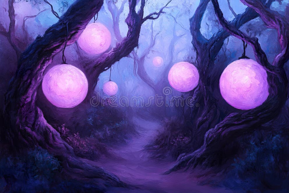 This Artwork Features a Mystical Forest Where Soft Glowing Orbs ...
