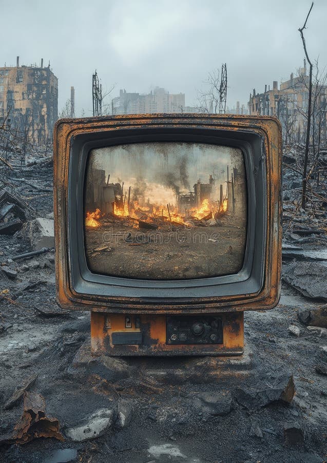 Retro TV in a Post-Apocalyptic Landscape Stock Illustration ...