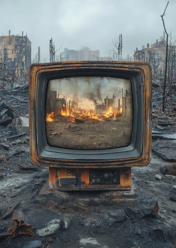 Retro TV in a Post-Apocalyptic Landscape Stock Illustration ...