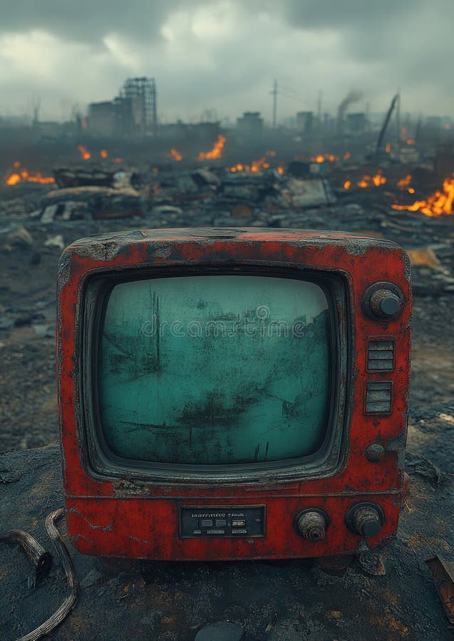 Retro TV in a Post-Apocalyptic Landscape Stock Illustration ...
