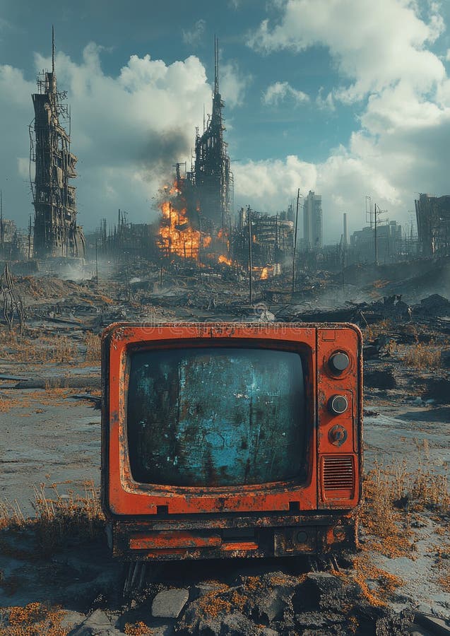 Retro TV in a Post-Apocalyptic Landscape Stock Illustration ...