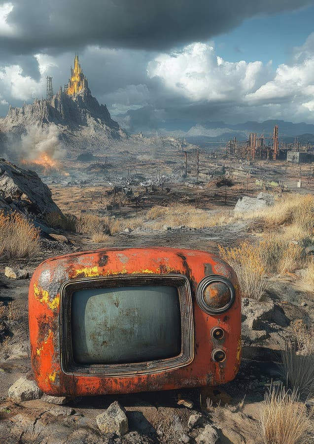 Retro TV in a Post-Apocalyptic Landscape Stock Illustration ...