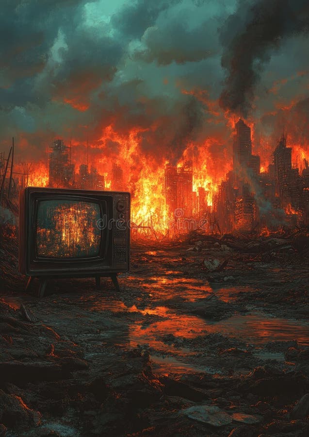 Retro TV in a Post-Apocalyptic Landscape Stock Illustration ...