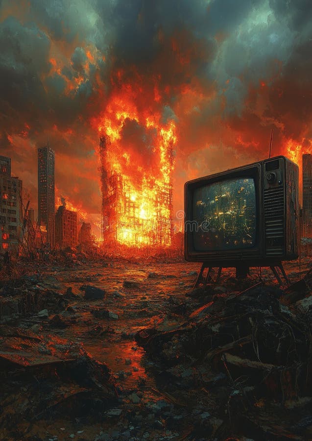 Retro TV in a Post-Apocalyptic Landscape Stock Illustration ...