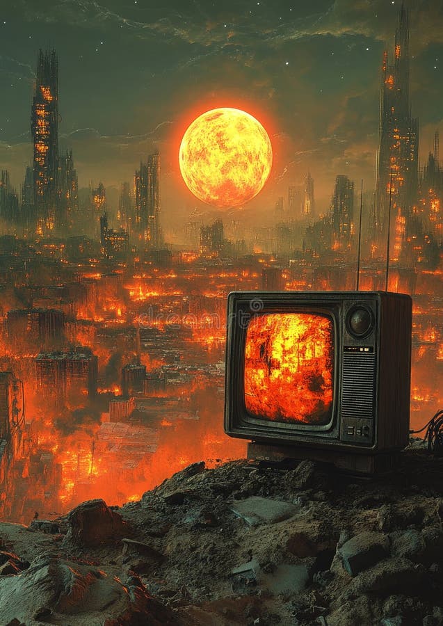 Retro TV in a Post-Apocalyptic Landscape Stock Illustration ...