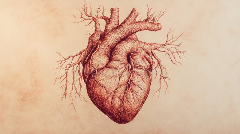 Detailed Anatomical Illustration of a Human Heart with Intricate ...