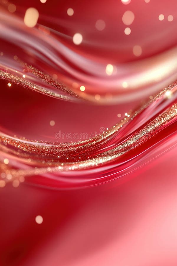The Artwork Features a Rich Red Backdrop with Smooth Abstract Gold ...
