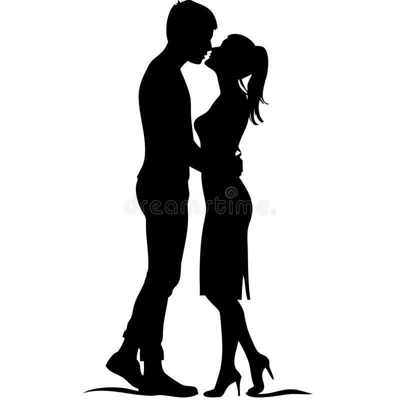 Romantic Couple Silhouette Embracing Love Illustration for Art and ...