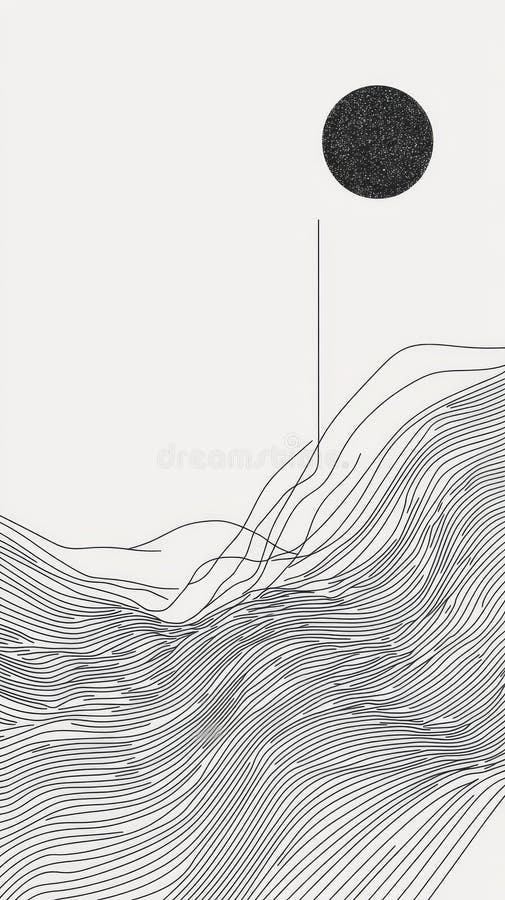 This Artwork Features a Simple Abstract Line Drawing of Gentle Waves ...