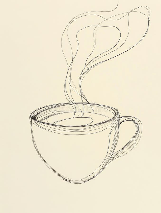 This Artwork Features a Simple Line Drawing of a Tea Cup, Complete with ...