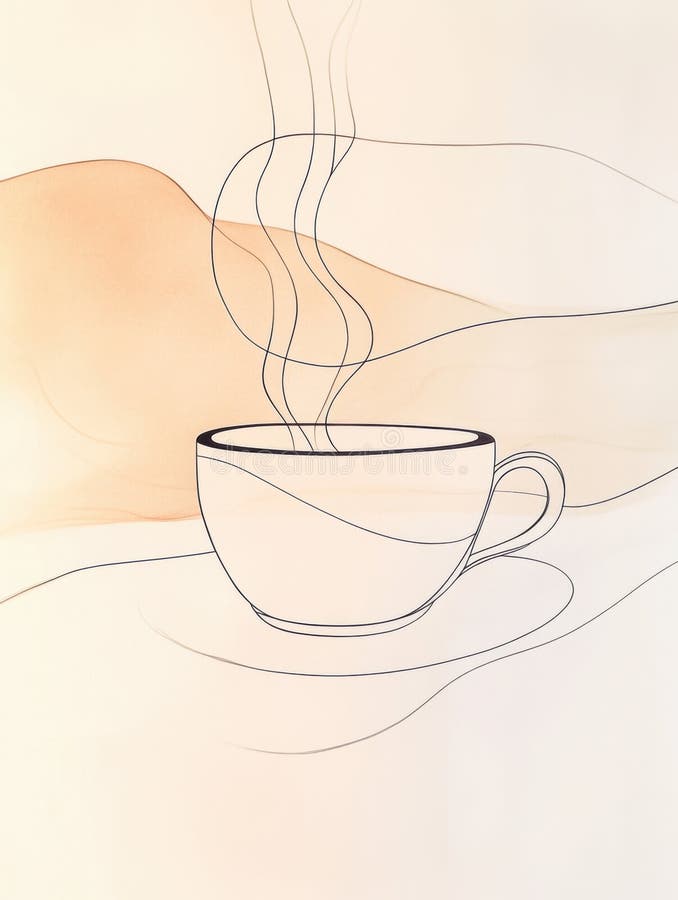 This Artwork Features a Simple Line Drawing of a Tea Cup Emitting Soft ...