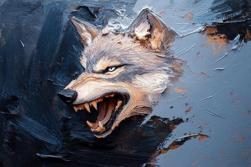 This Artwork Features a Snarling Wolf Sharply Emerging from Deep ...