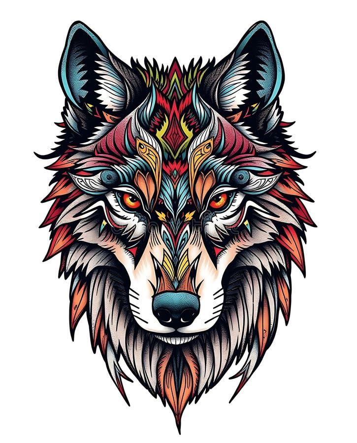 Intricate Wolf Illustration with Vibrant Colors and Detailed Patterns ...