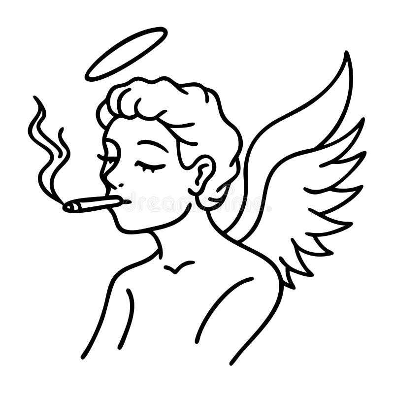 Smoking Angel with Wings Vector Illustration for Tattoos and Posters ...