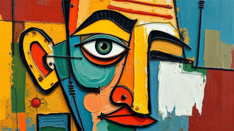 An Abstract Facial Portrait Painted with Heavily Textured Blocks of ...