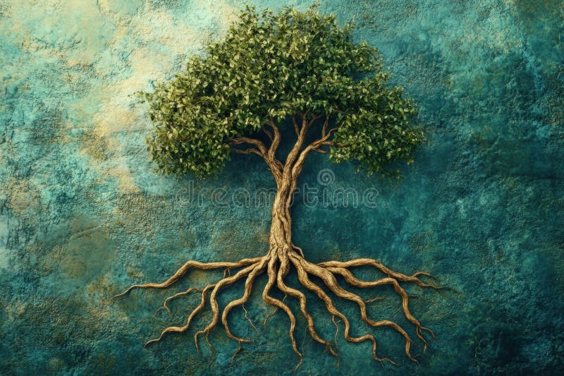 This Artwork Features a Tree of Life with Lush Branches and Deep Roots ...