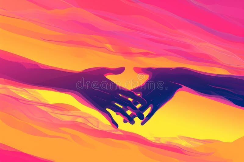Two Hands Reaching Out To Each Other in a Vibrant, Colorful Backdrop ...