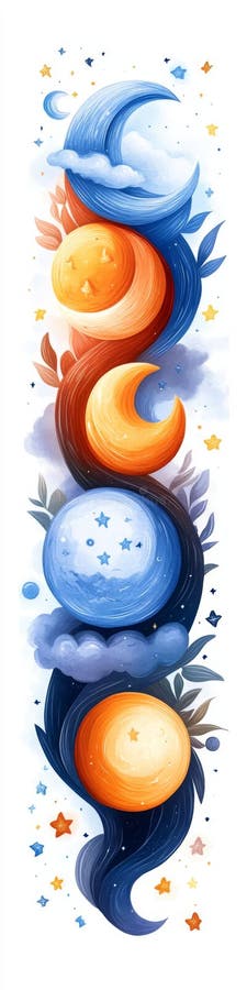 Vertical Banner Depicting Phases of the Moon and Planets with a Blend ...