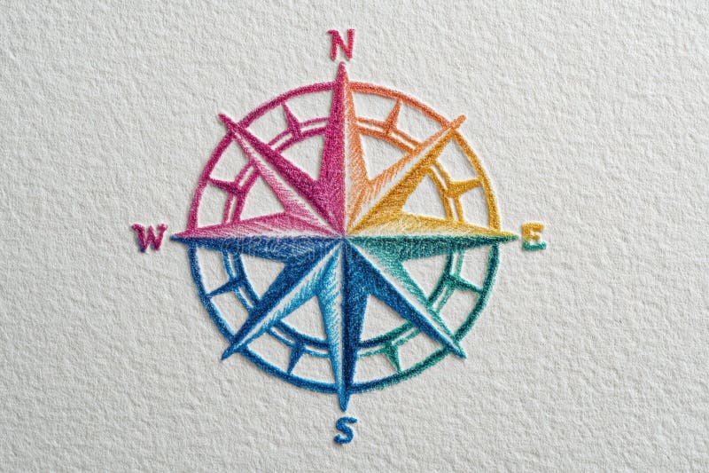 Colorful Compass Rose Design with Intricate Details on Textured Paper ...