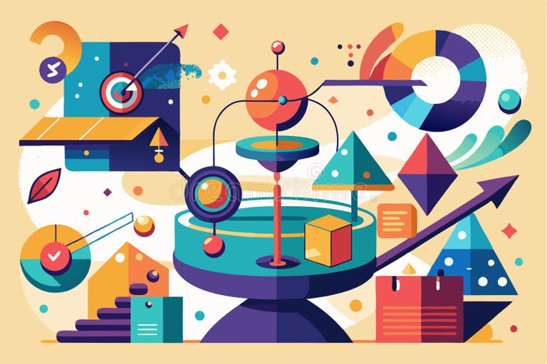 This Artwork Features Vibrant Geometric Shapes Symbolizing Balance and Transformation ...