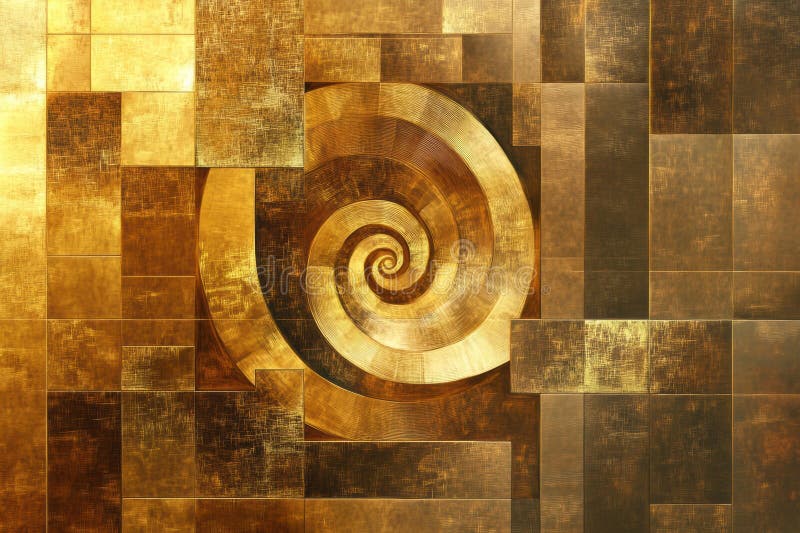 The Artwork Features a Vibrant Golden Spiral Merging with Squares and ...