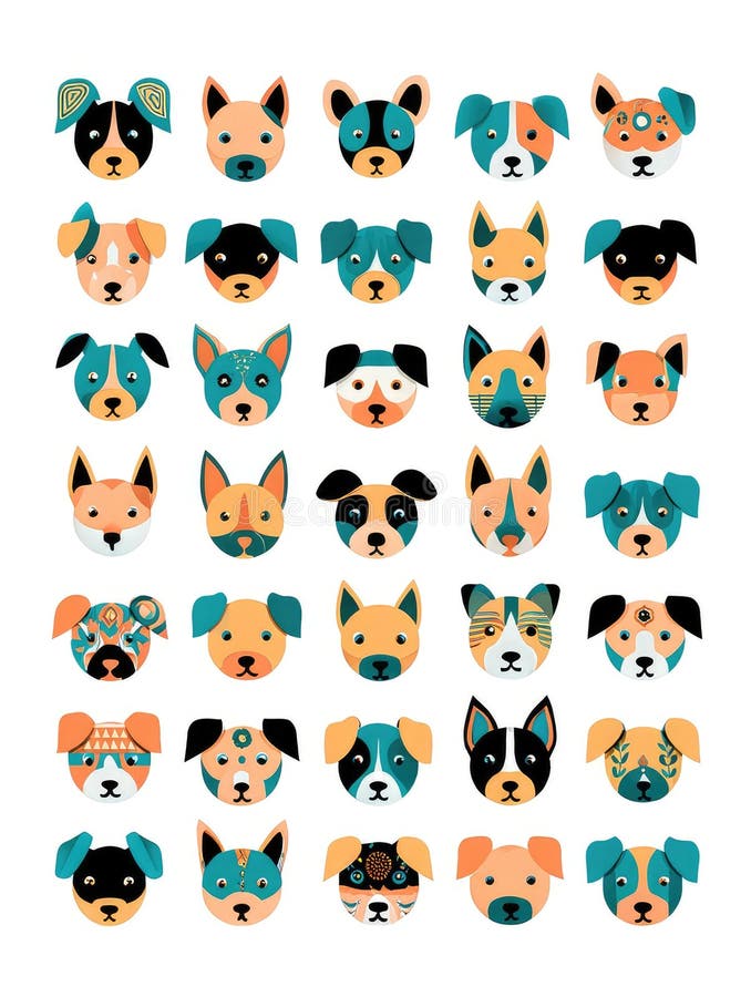 Colorful Collection of Dog Faces with Unique Designs and Patterns ...