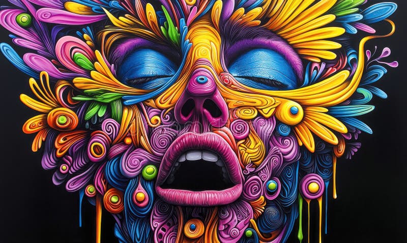 Abstract Face with a Third Eye, Featuring Psychedelic Swirls and ...