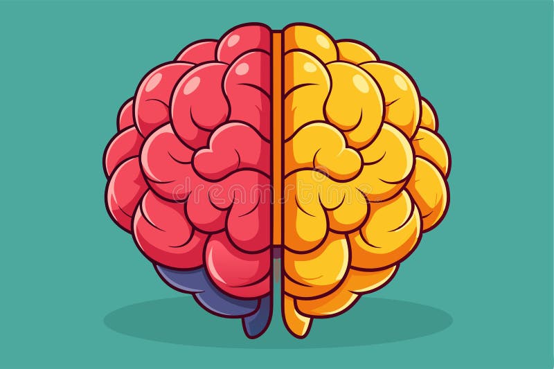 This Artwork Features a Vibrant, Split Brain Illustration in Bright ...