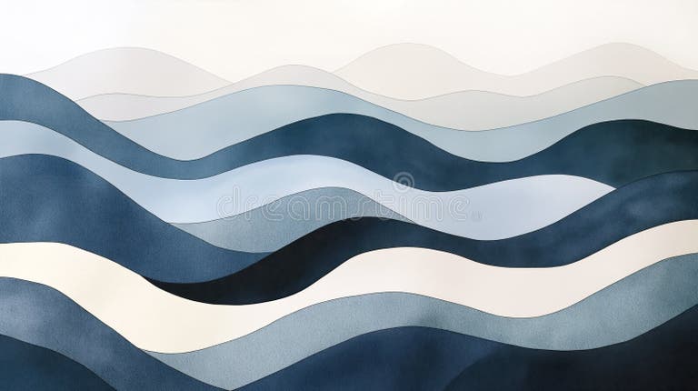 Abstract Artwork Representing Layered Ocean Waves in Varying Shades of ...