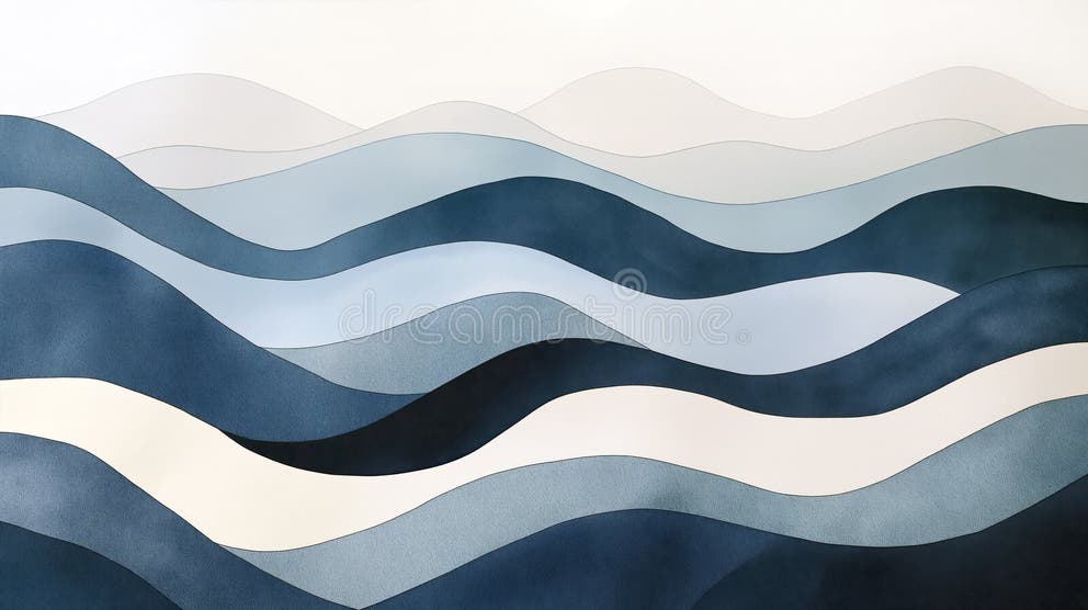 Abstract Artwork Representing Layered Ocean Waves in Varying Shades of ...